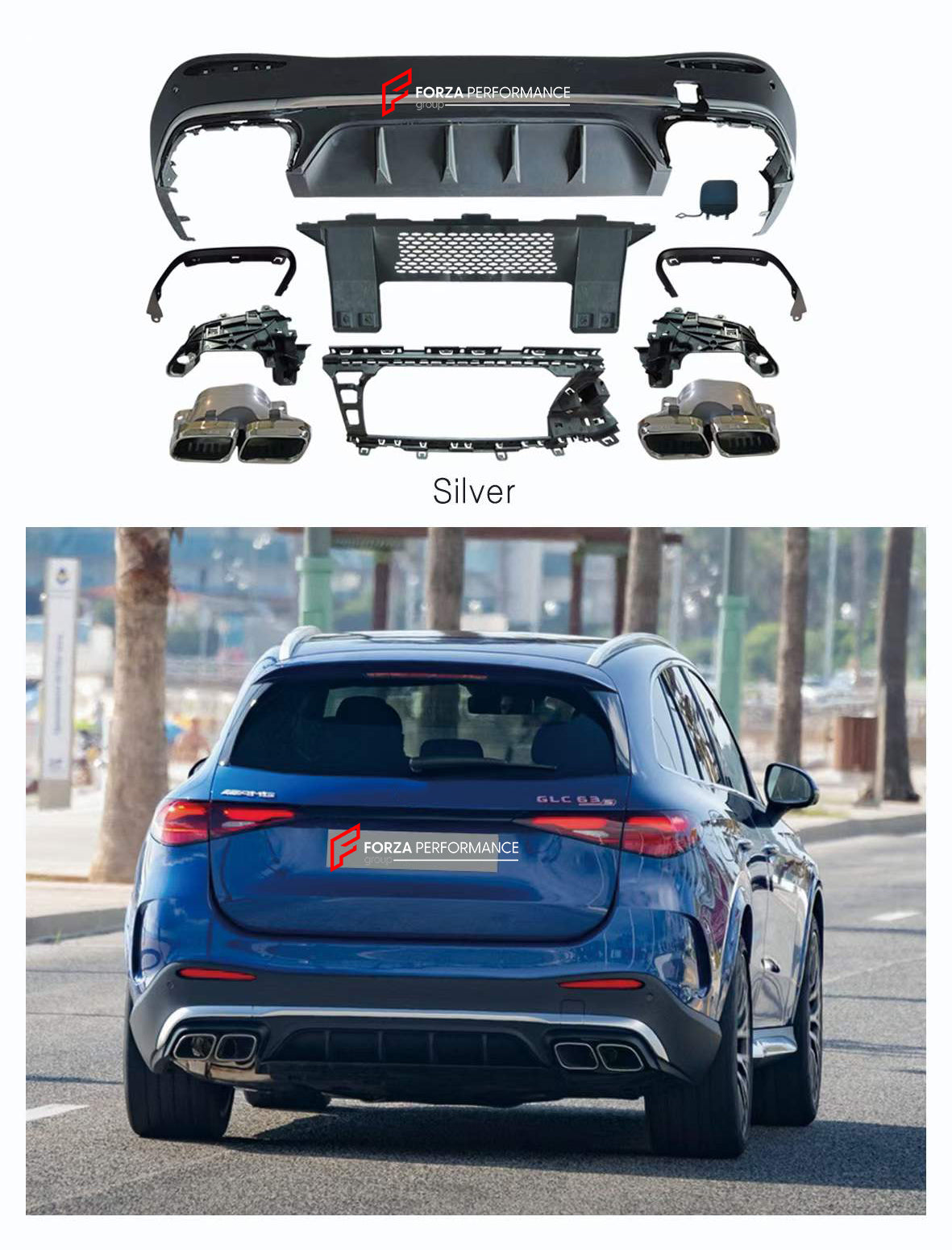 REAR DIFFUSER WITH EXHAUST TIPS for MERCEDES-BENZ GLC-CLASS X254 2022+