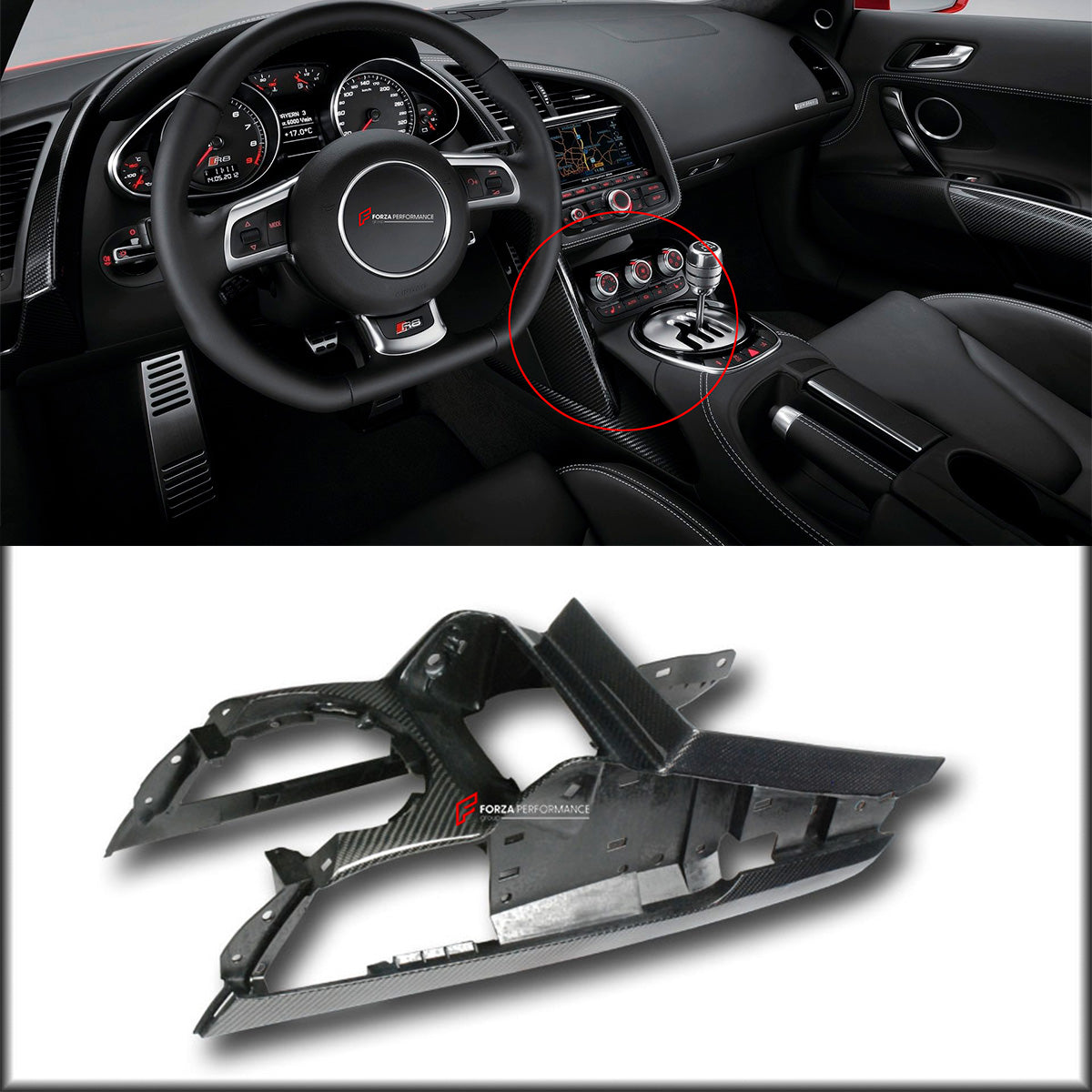 DRY CARBON CENTER CONSOLE BASE for AUDI R8 V8 V10 2007 - 2012