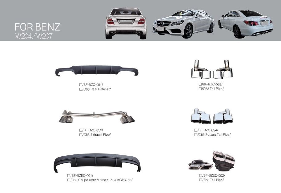 REAR DIFFUSER WITH EXHAUST TIPS for MERCEDES-BENZ C-CLASS W204 / W207